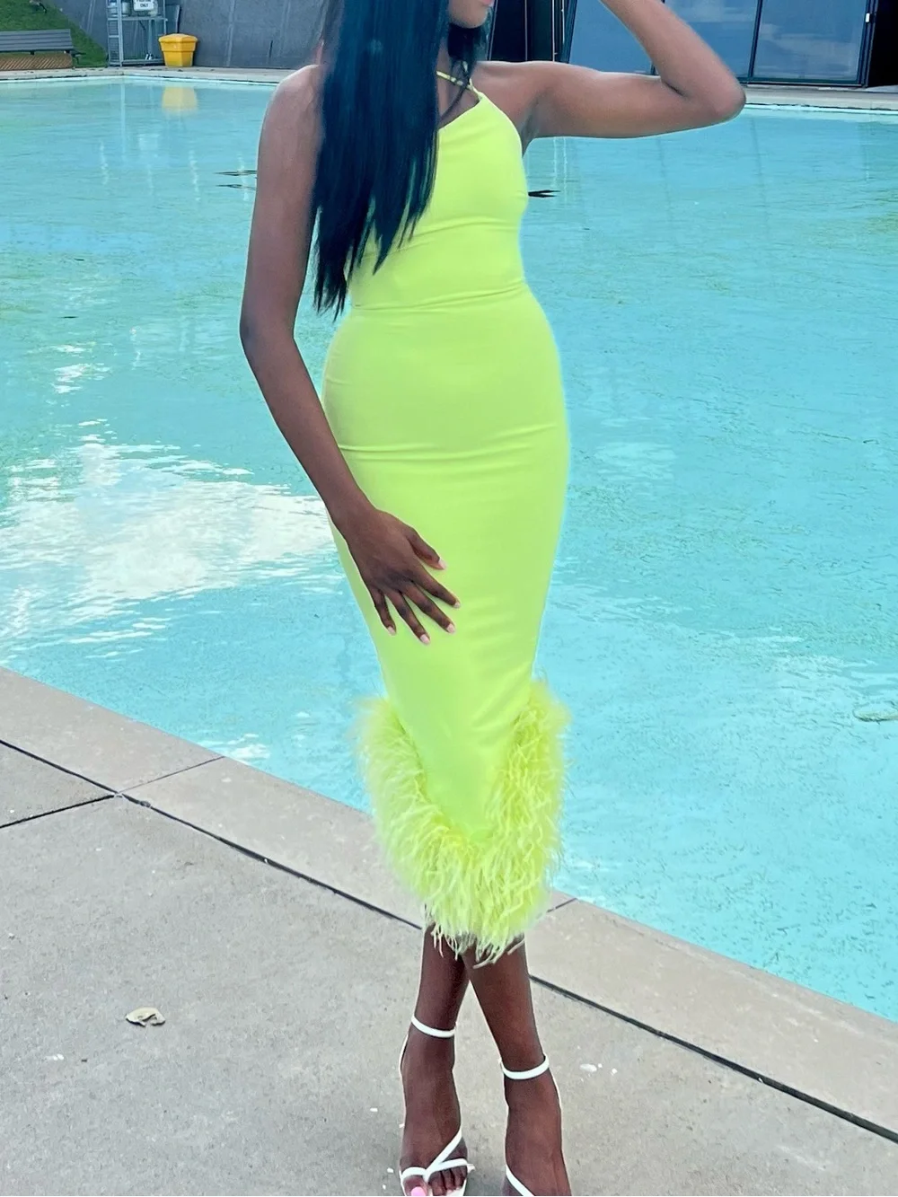 House of CB | Dresses | House Of Cb Neon Lime Strapless Midi Dress With ...